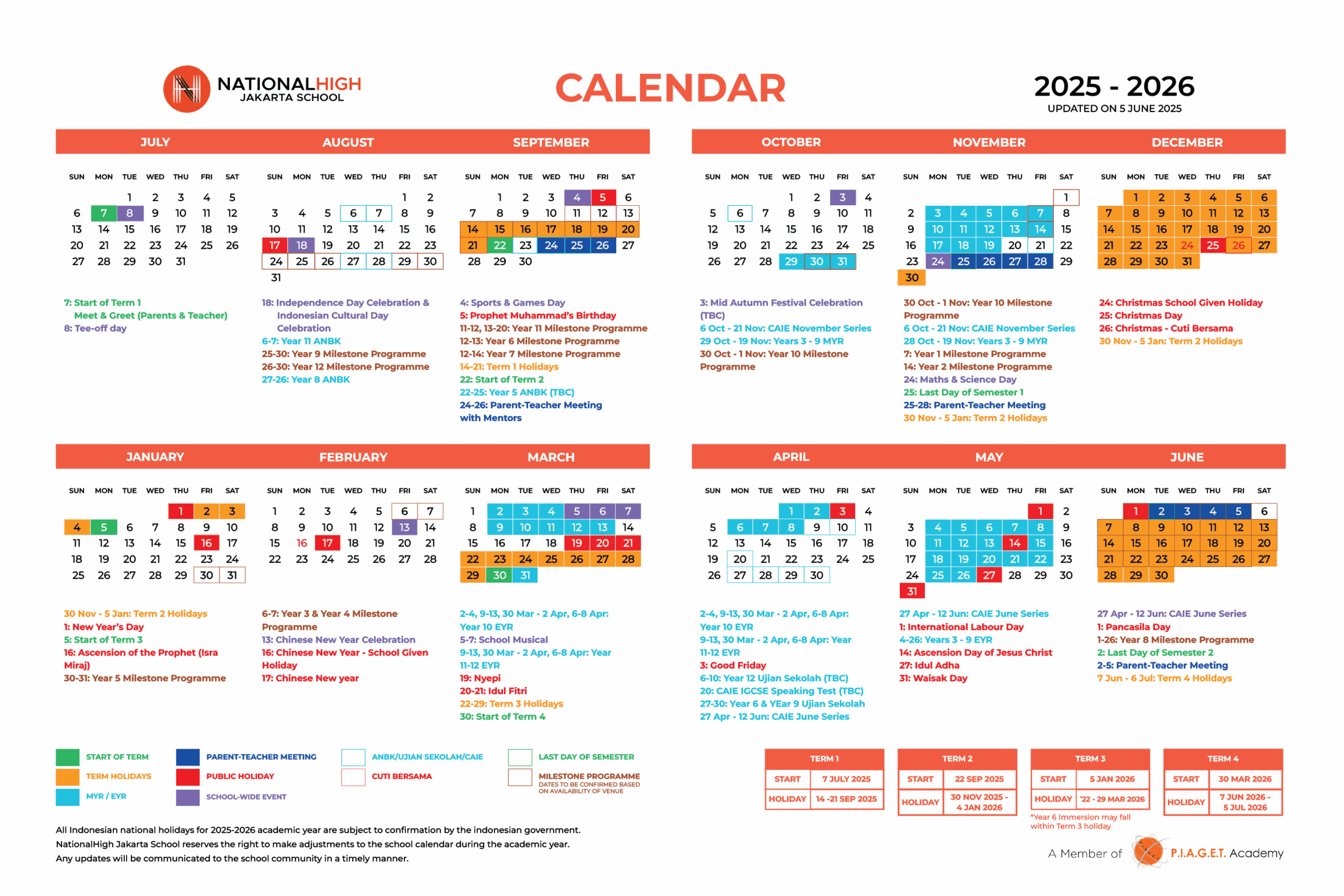 Academic Calendar | NationalHigh Jakarta School is an International ...